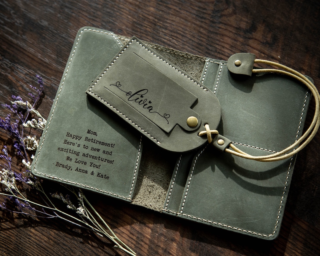 Engraved Passport Holder And Luggage Tag Set Leather Set 3rd Anniversary T Monogram Travel