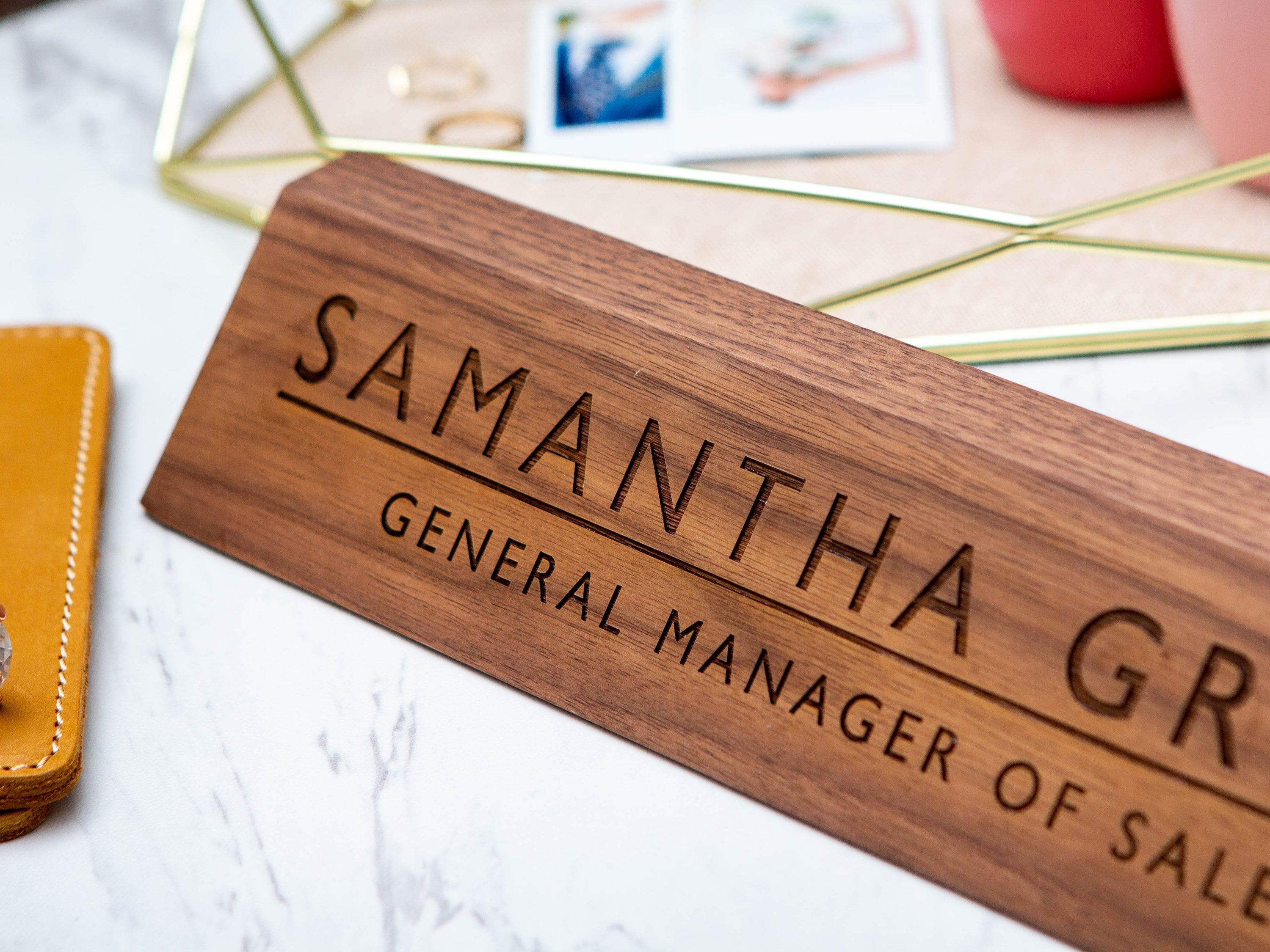 Wood Name Plate - 11.75 Inches, Modern Engraved Walnut Desk Sign ...