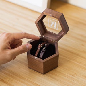Hexagon Watch Box W/ Glass Top & Pillow (watch NOT Included) - Wood ...