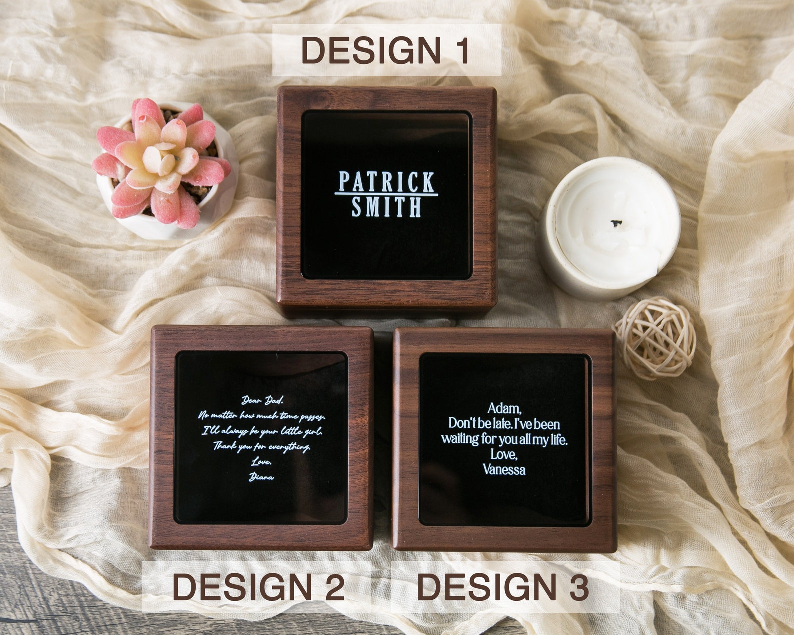 Engraved Wood Watch & Glass Top Walnut Gift Box (SET) - Mens 5th ...