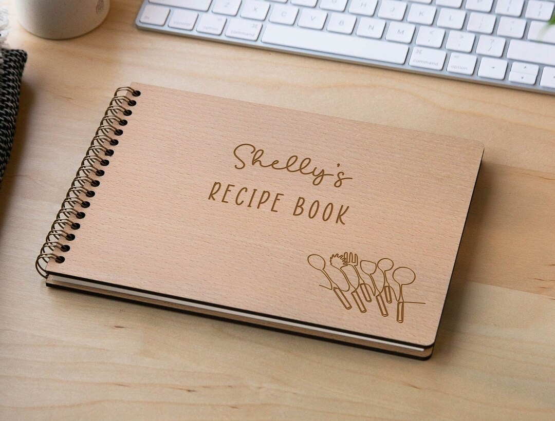 Engraved Spiral Wood Notebook (design A) - Wooden Recipe Note Book Gift ...