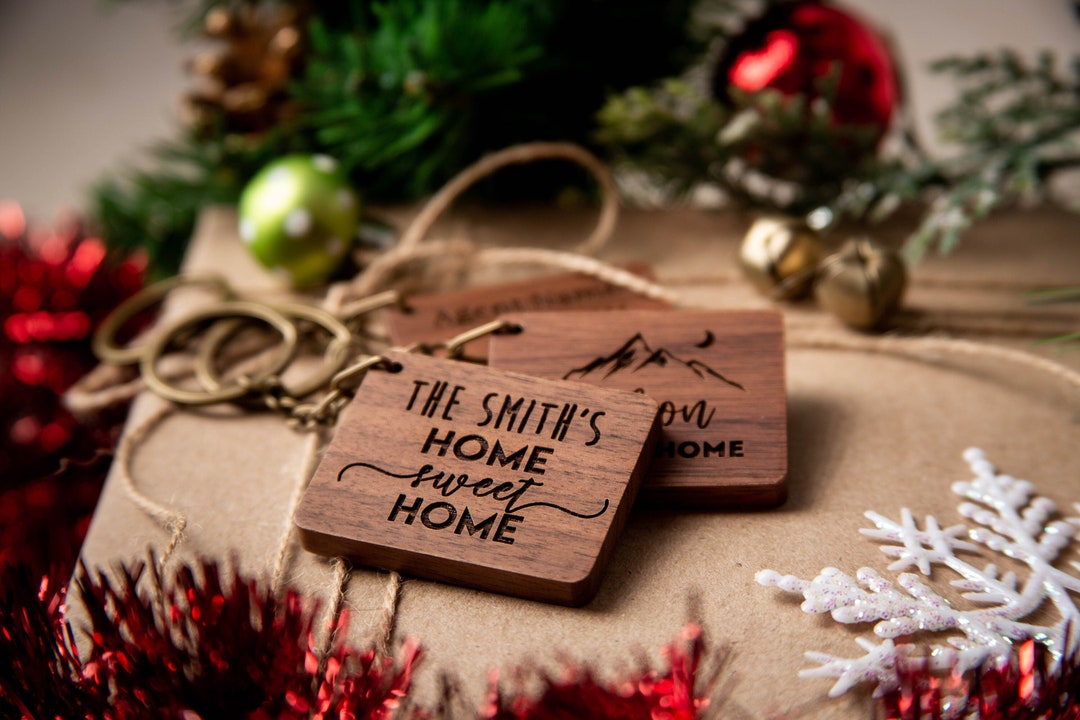 Rectangle Wood Key Chain Custom Engraved Keychain, Airbnb Cabin ...