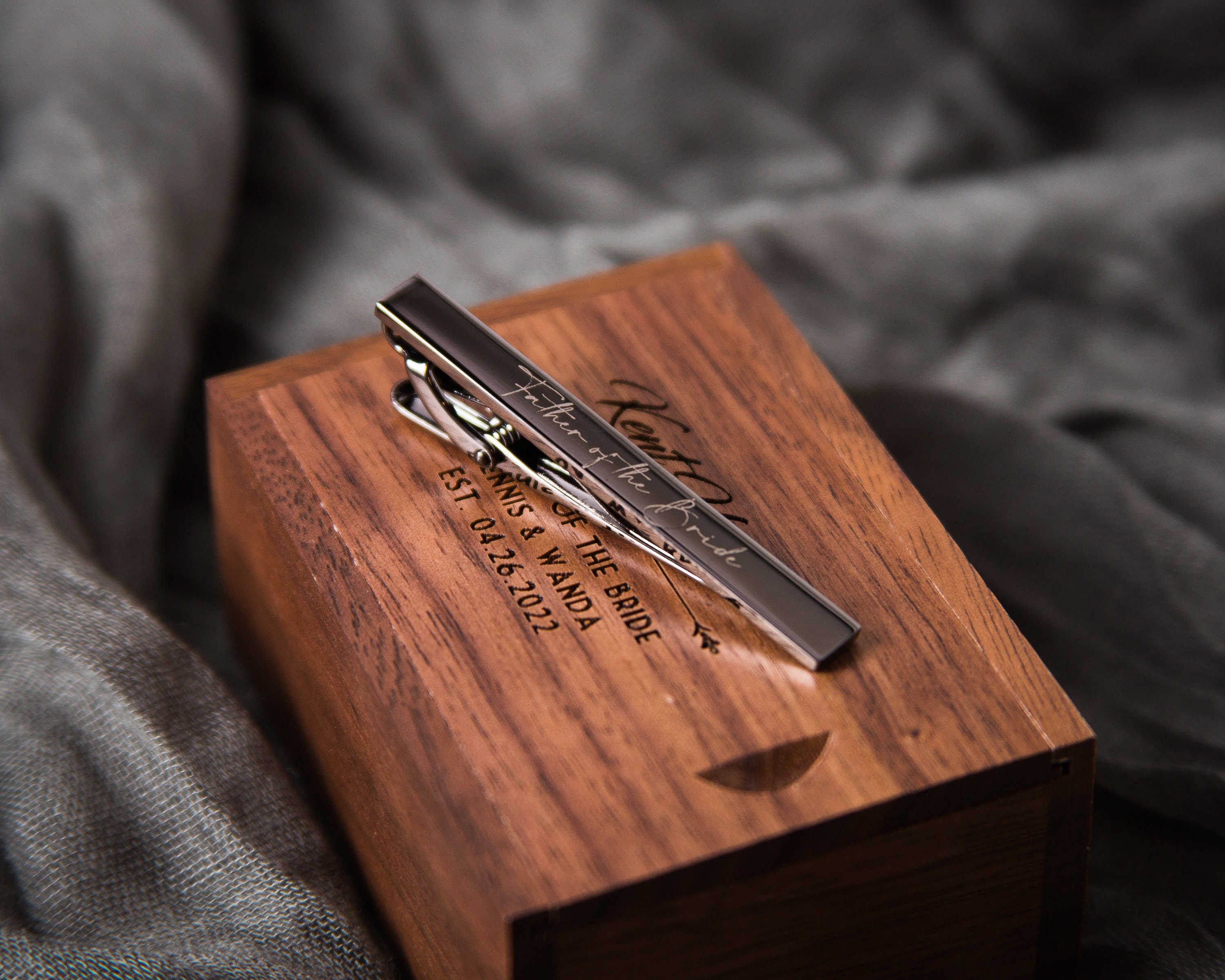 Tie Clip Bar With Tall Box Set Custom Engraved Wooden Cuff - Etsy
