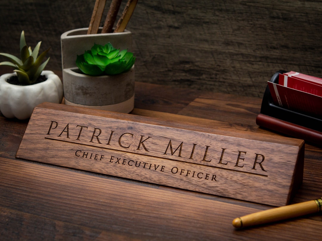 Wood Name Block (11.75") - Engraved Desk Sign, Personalized New Office ...