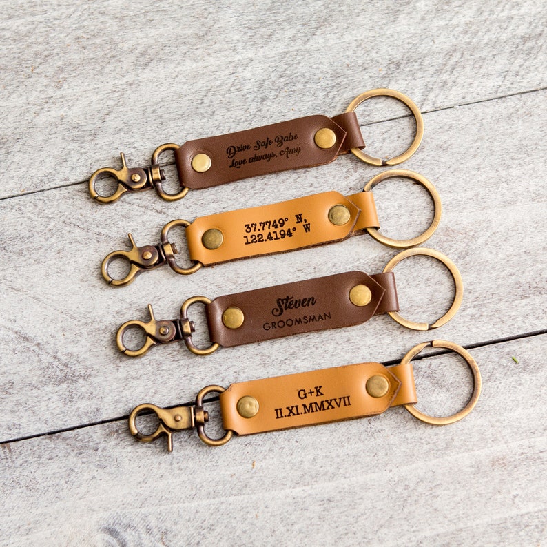 Leather Key Chain FOB Engraved 3rd Wedding Anniversary - Etsy