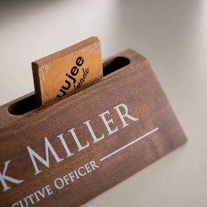 Wood Name Block With Card Slot (white Print 10") - Personalized Desk ...