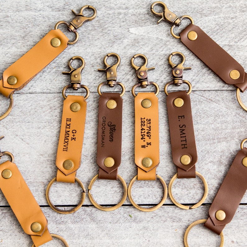 Leather Key Chain FOB - Engraved Travel Accessory Keychain Groomsman ...
