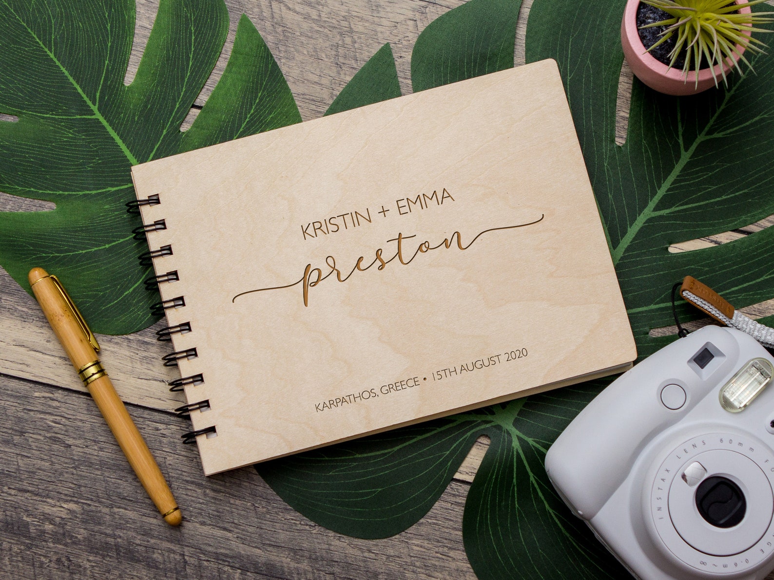 Spiral Guestbook Engraved Wood Wedding Guest Book, Custom Signing ...