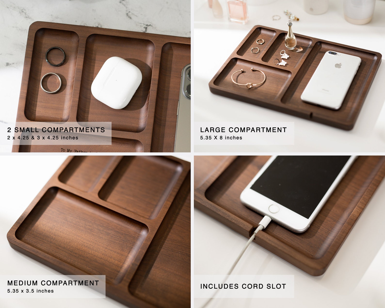 Engraved Rectangle Organizer Catchall D5 - 8.5x11.5" Large Wood Custom ...