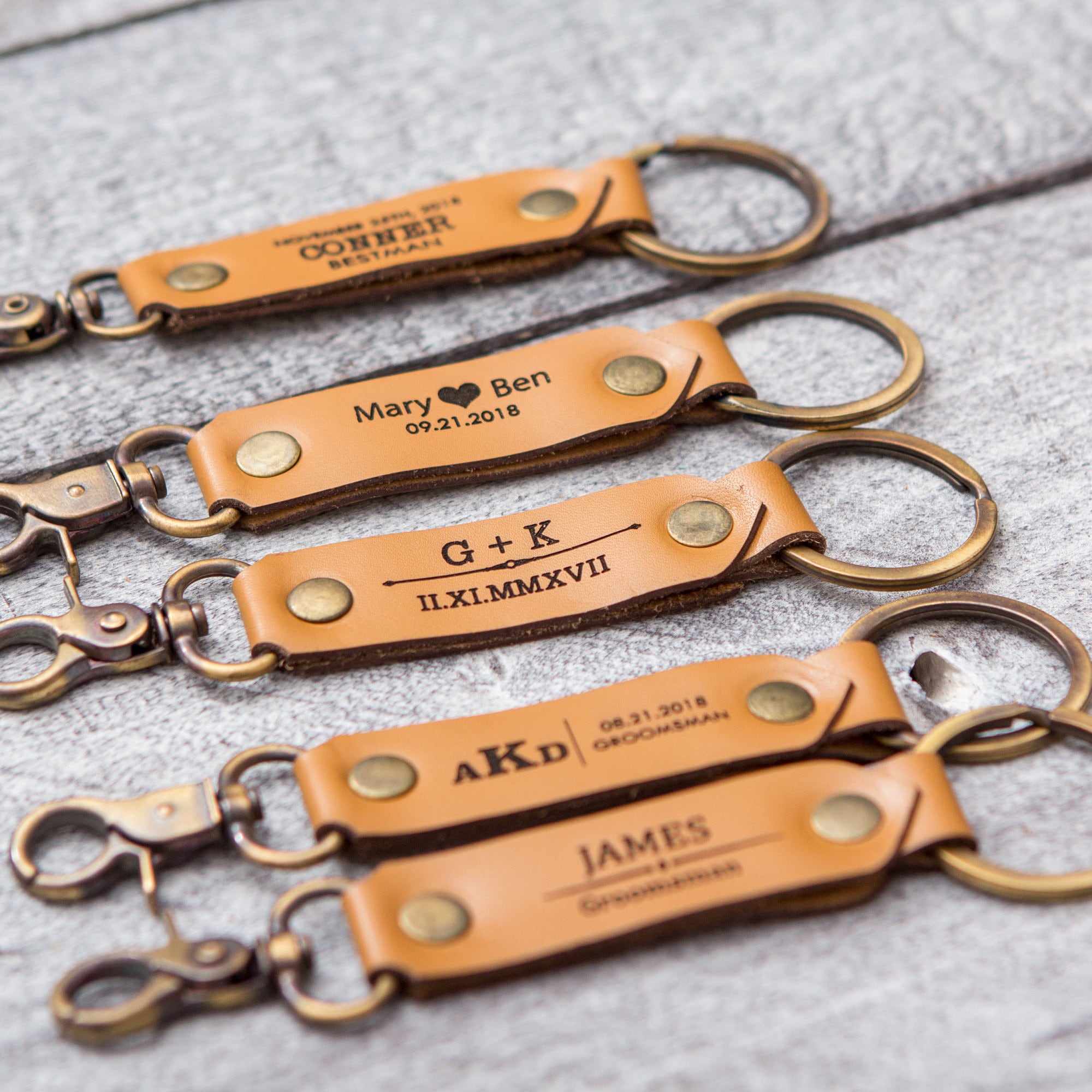 Leather Key Chain FOB - Engraved Travel Accessory Keychain Groomsman ...