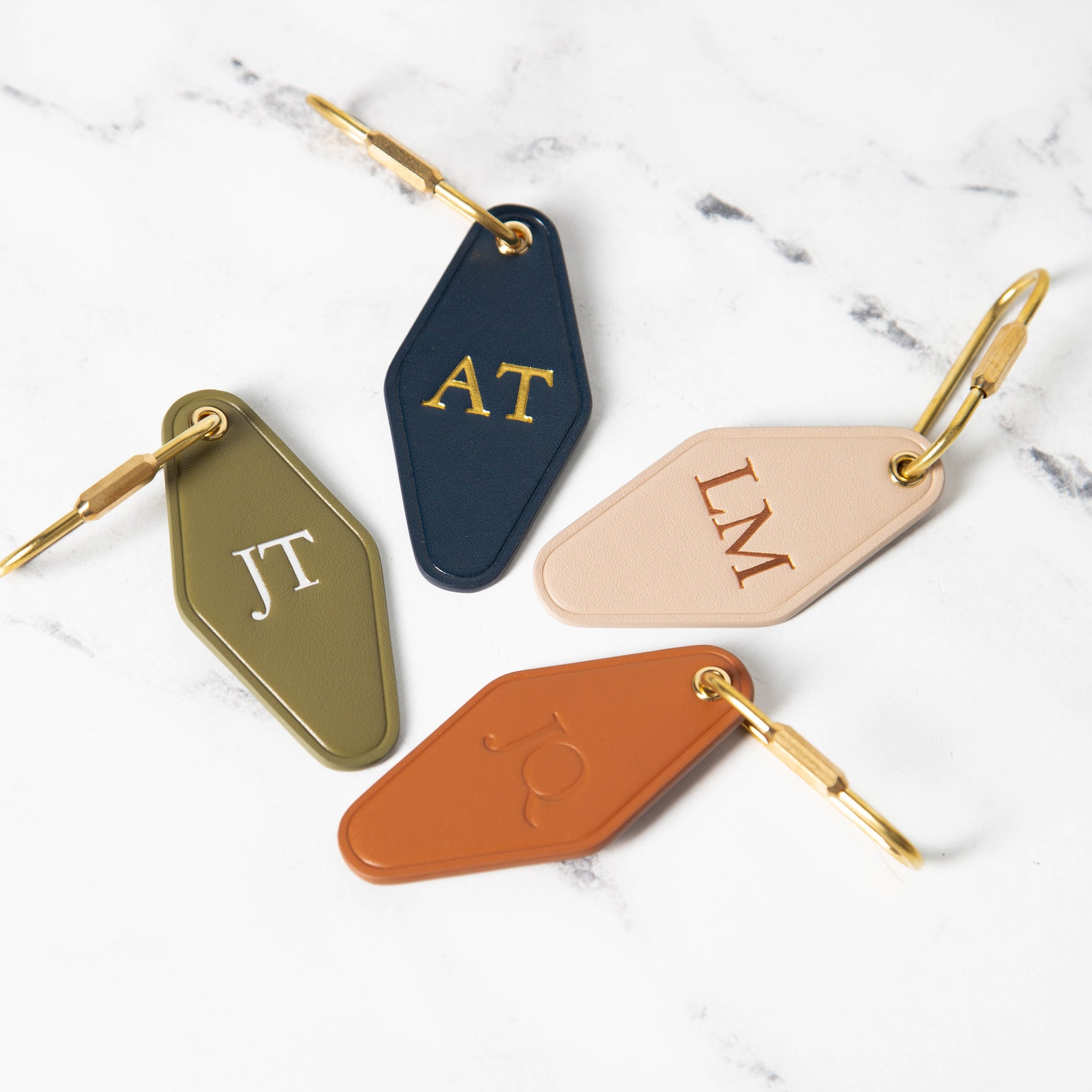 Embossed Diamond Leather Keychain (initials) - Luxury Key Chain ...