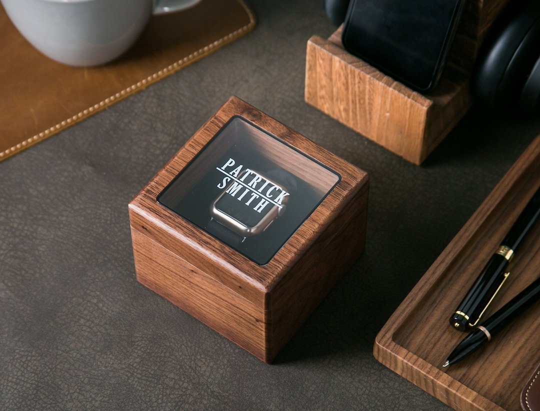 Watch Box W/ Glass Top & Pillow watch NOT Included Walnut Wood Apple ...
