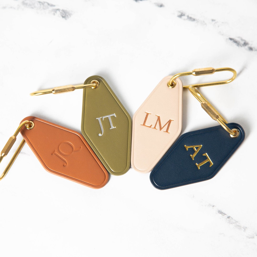 Embossed Diamond Leather Keychain (initials) - Luxury Key Chain ...
