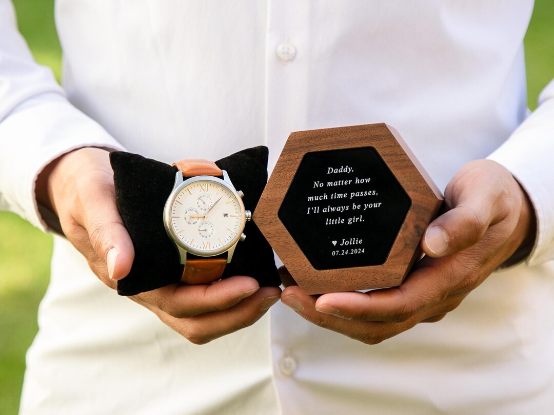 Enrgaved Metal Watch & Hexagon Watch Box W/ Glass Top (set) - Mens ...