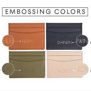 Embossed Leather Card Holder - Custom Monogram Name Initials Slim Money ...
