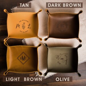 Engraved Leather Valet Tray - Personalized Catchall Ring Key Tray ...