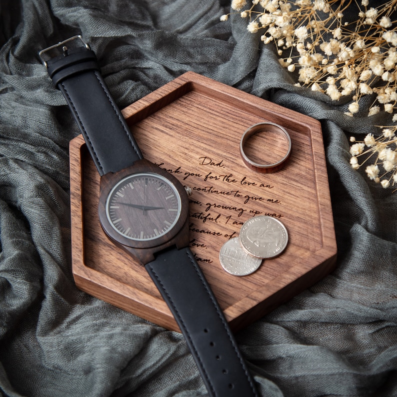 Hexagon Wood Tray - Engraved Modern Ring Dish Key Tray, Anniversary ...