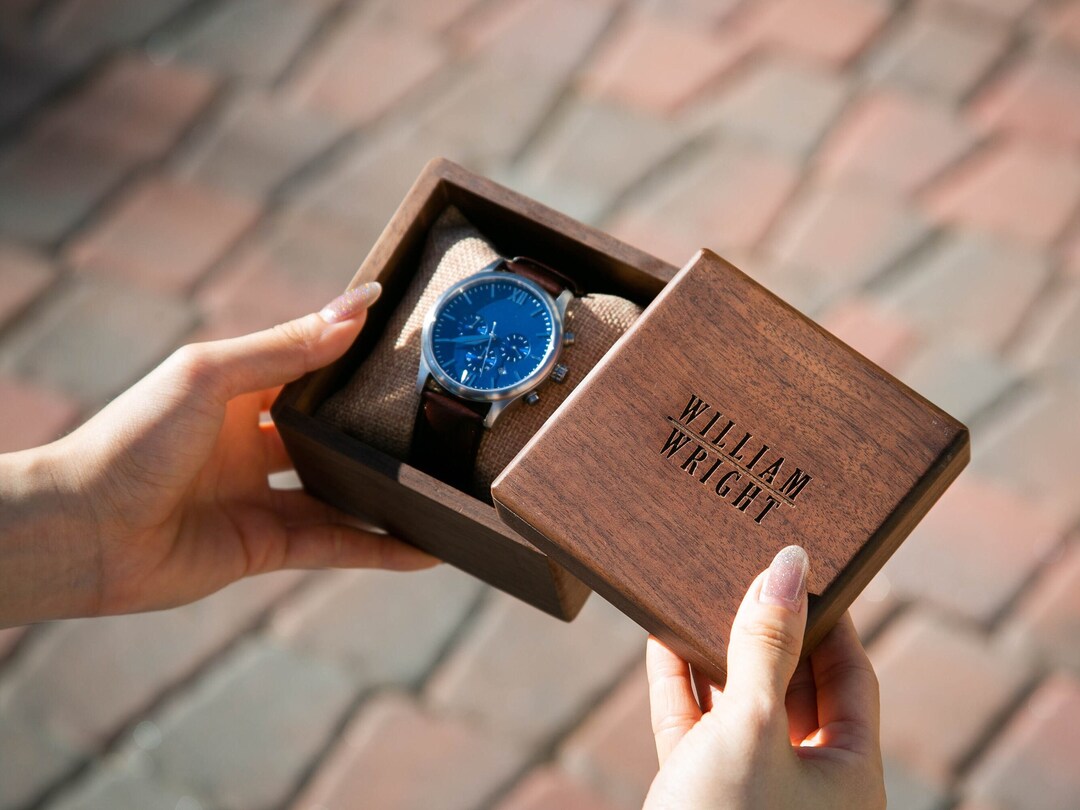Metal Watch & Walnut Gift Box - Mens Watch, 5th Anniversary or ...