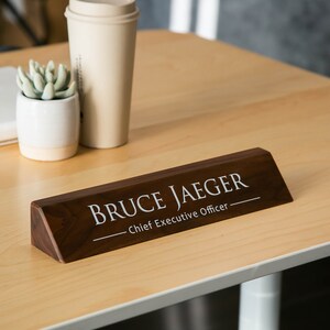 Wood Name Block (white Print 11.75") - Custom Long Desk Name Plate for ...