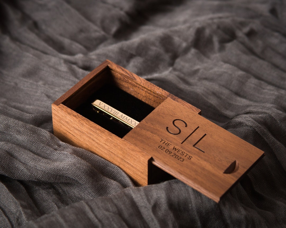 Tie Clip Bar With Tall Box Set Custom Engraved Wooden Cuff - Etsy