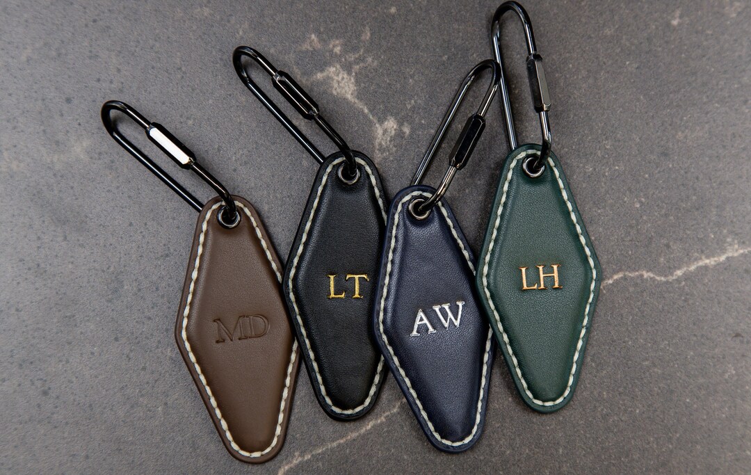 Embossed Diamond Leather Keychains (small Initials) - Leather Keychain ...