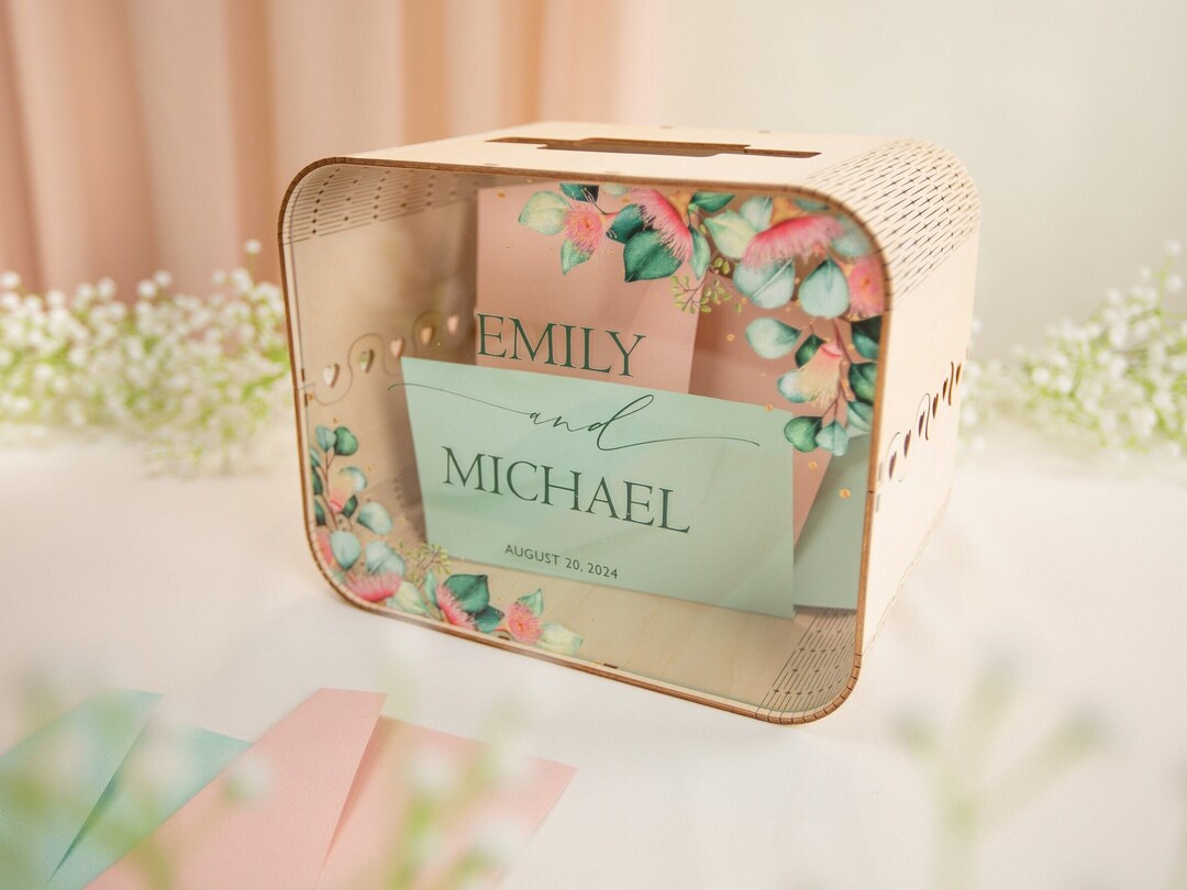 Wood & Acrylic Wedding Card Box (design 4) , Boho Wedding Decorations ...