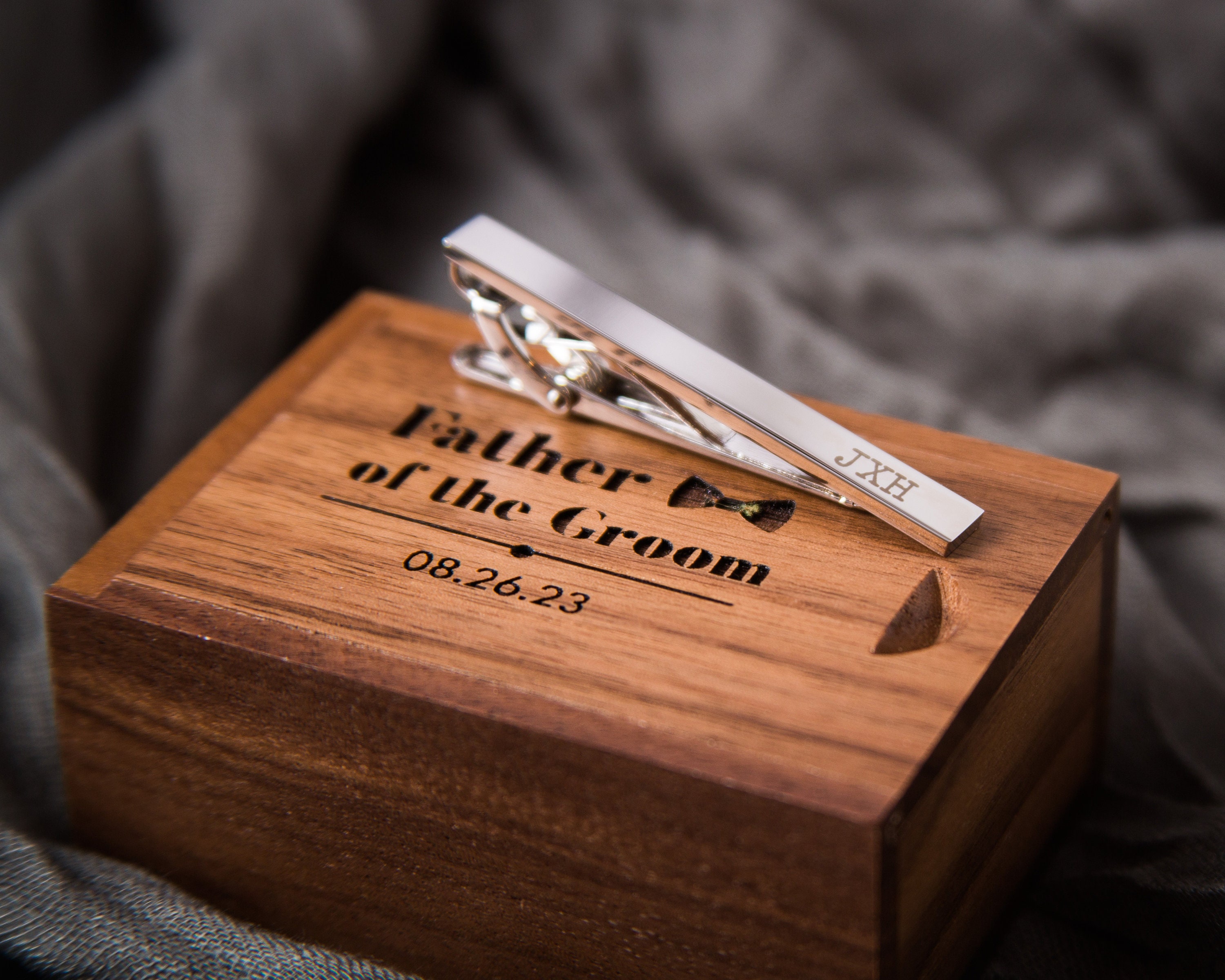 Tie Clip Bar With Tall Box Set Custom Engraved Wooden Cuff - Etsy