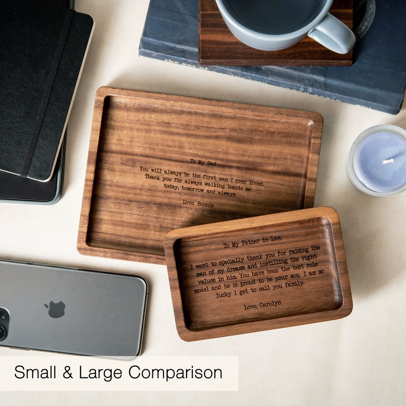 Engraved Rectangle Wood Tray - Dish With Custom Handwriting for Rings ...