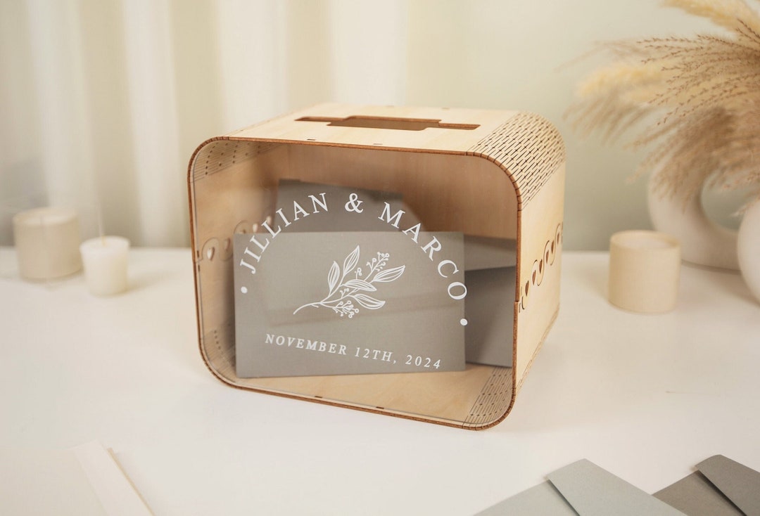 Wood & Acrylic Wedding Card Box (design 8) - Boho Wedding Decorations ...