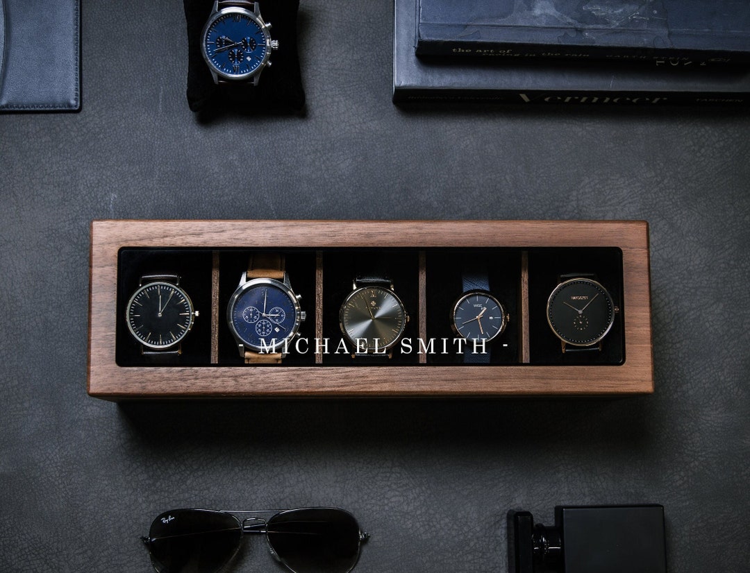 Wide Wood Watch Box (design 8) - Custom Watch Storage Holder Case for ...
