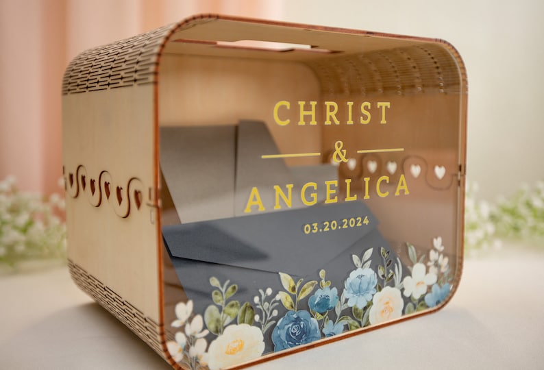 Wood & Acrylic Wedding Card Box (design 5) , Boho Wedding Decorations ...