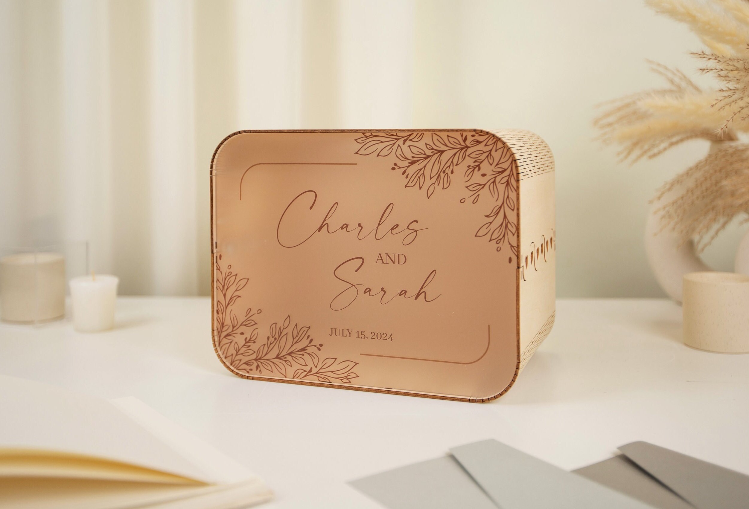 Wood & Acrylic Wedding Card Box (design 10) - Boho Wedding Decorations ...