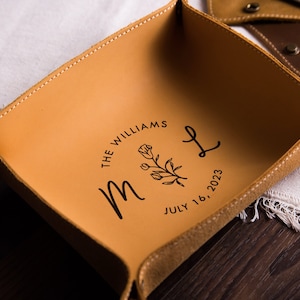 Engraved Leather Valet Tray - Personalized Catchall Ring Key Tray ...