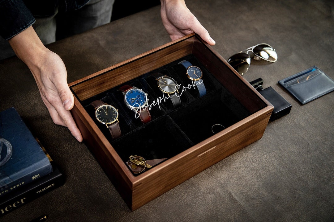 8x10 Wood Watch Box With Glass Lid design 2 Personalized Men's Jewelry ...