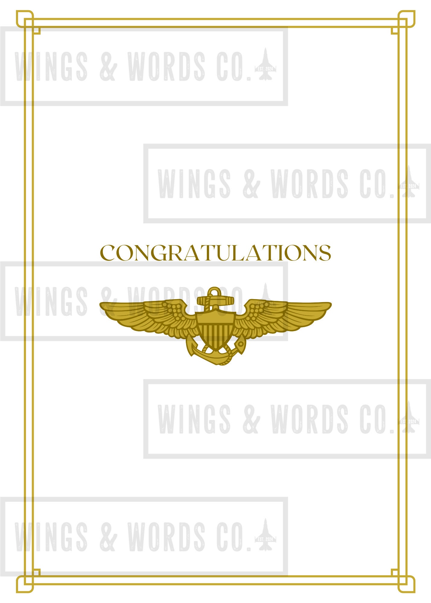 SNA Flight School Congratulations Card Classy Gold Style DIGITAL FILE ...