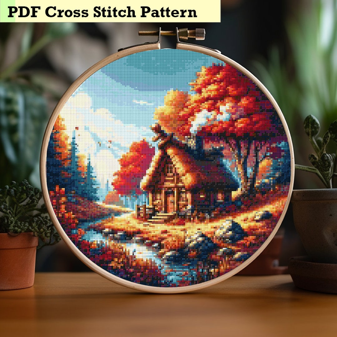 Autumn Cozy Cabin - Cross Stitch Pattern Decor - Etsy