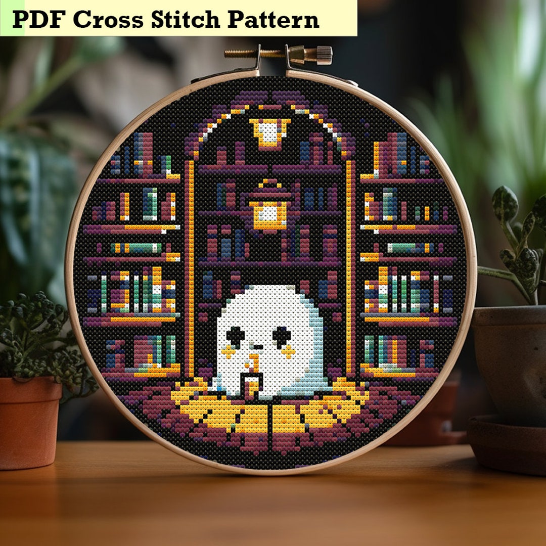 Cute Ghost in the Library - Cross Stitch Pattern Decor - Etsy