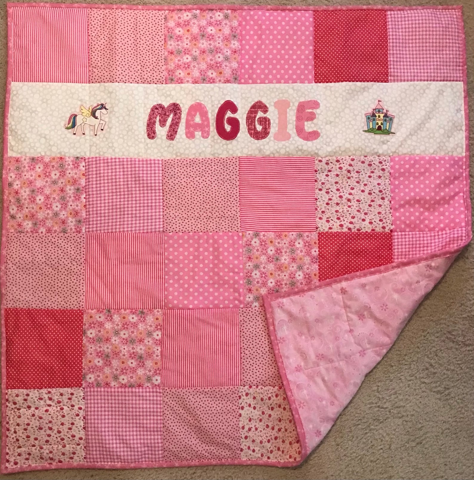 Baby Quilt Personalized With Name Applique 100% Cotton Baby Blanket ...