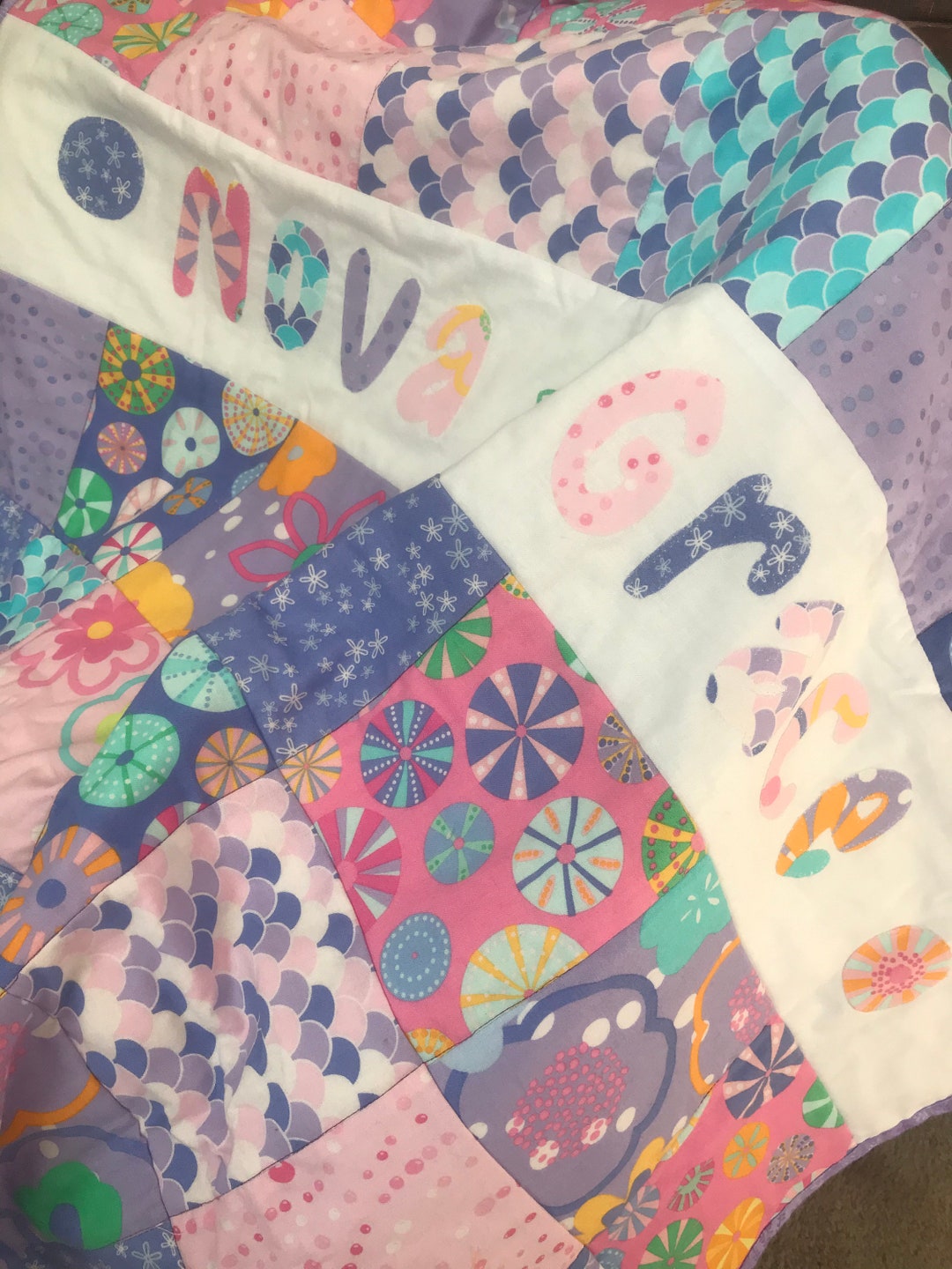 Baby Quilt Personalized With Name Applique 100% Cotton Baby Blanket ...