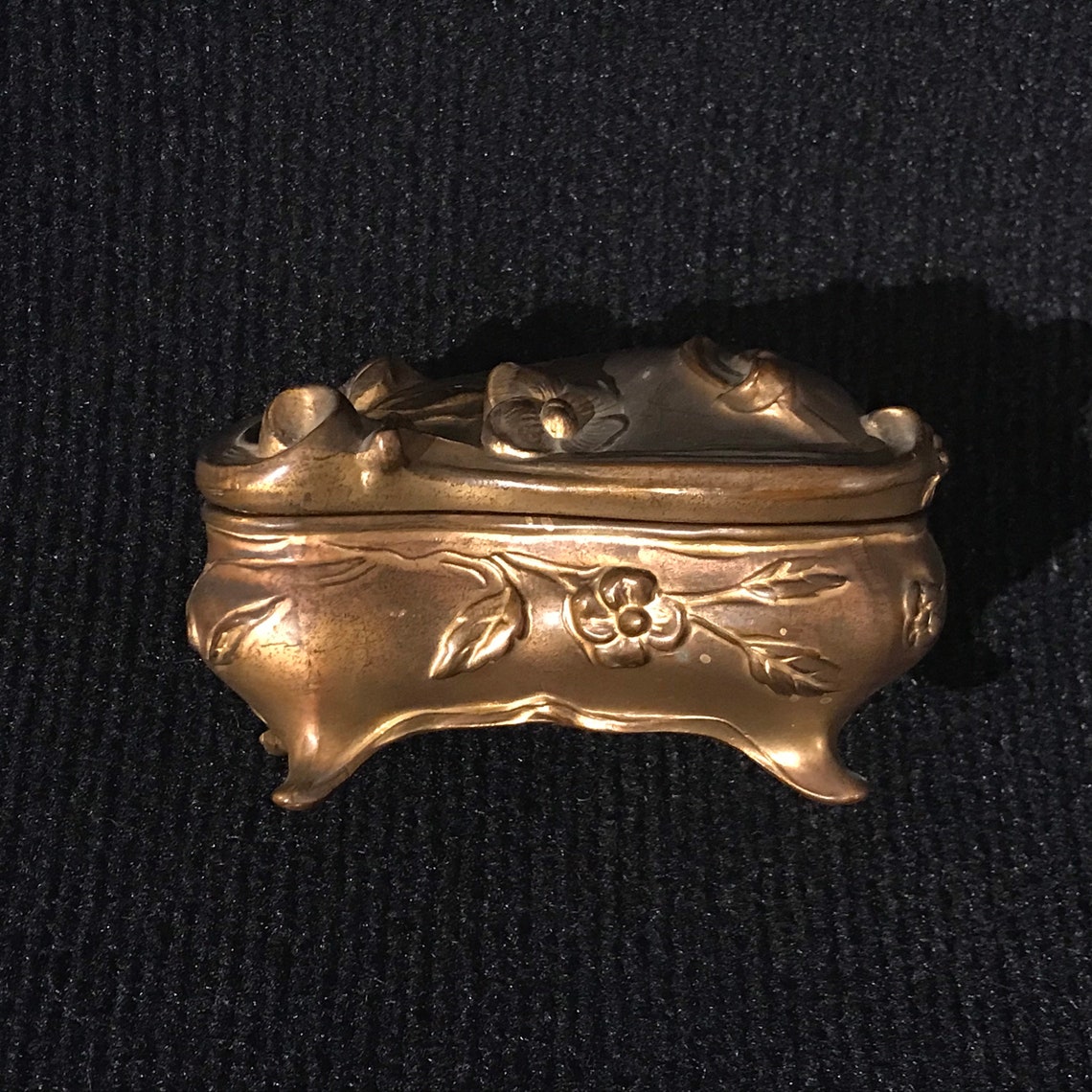 Art Nouveau Antique Metal Jewel Box A Golden Footed Cushion - Etsy
