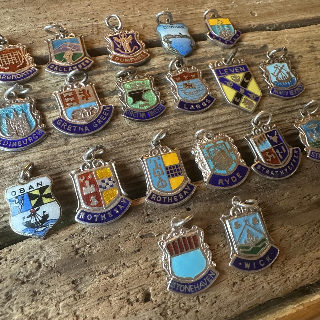 Vintage Silver Scotland Tourist Shield Charms, Scottish UK Coat Arms ...