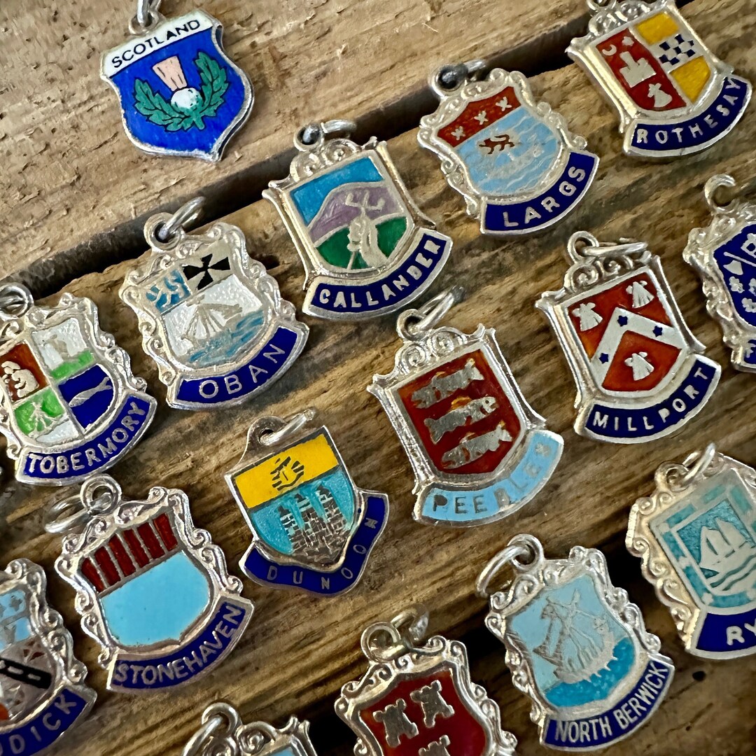 Vintage Silver Scotland Tourist Shield Charms Scottish UK Coat Arms ...