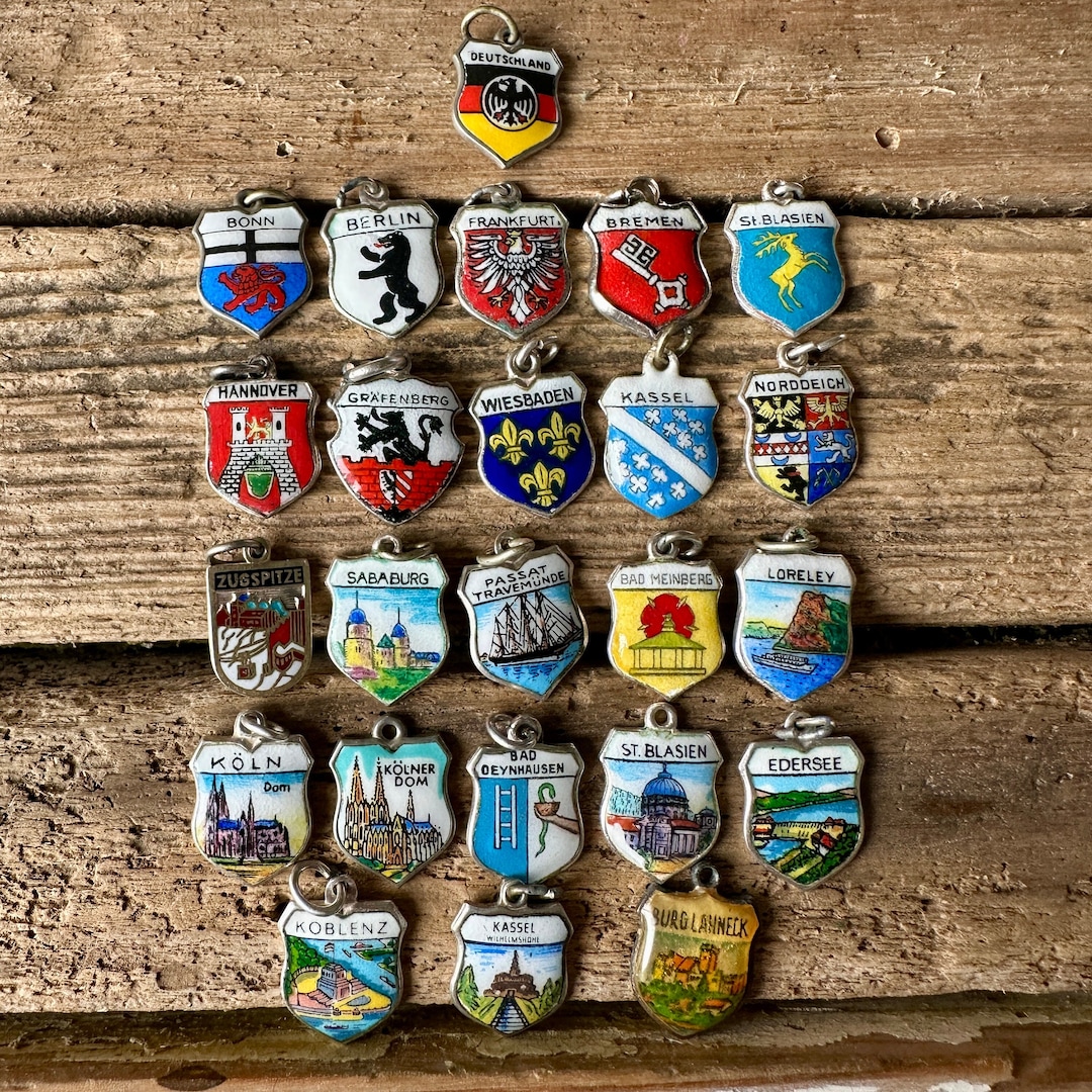 Vintage Silver Germany Tourist Shield Charms Old German Coat Arms Flags ...