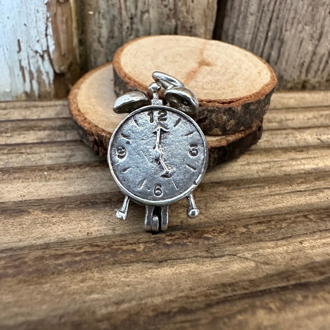 Vintage Chim Silver Opening Wind up Clock Charm, Early Bird Wake up ...