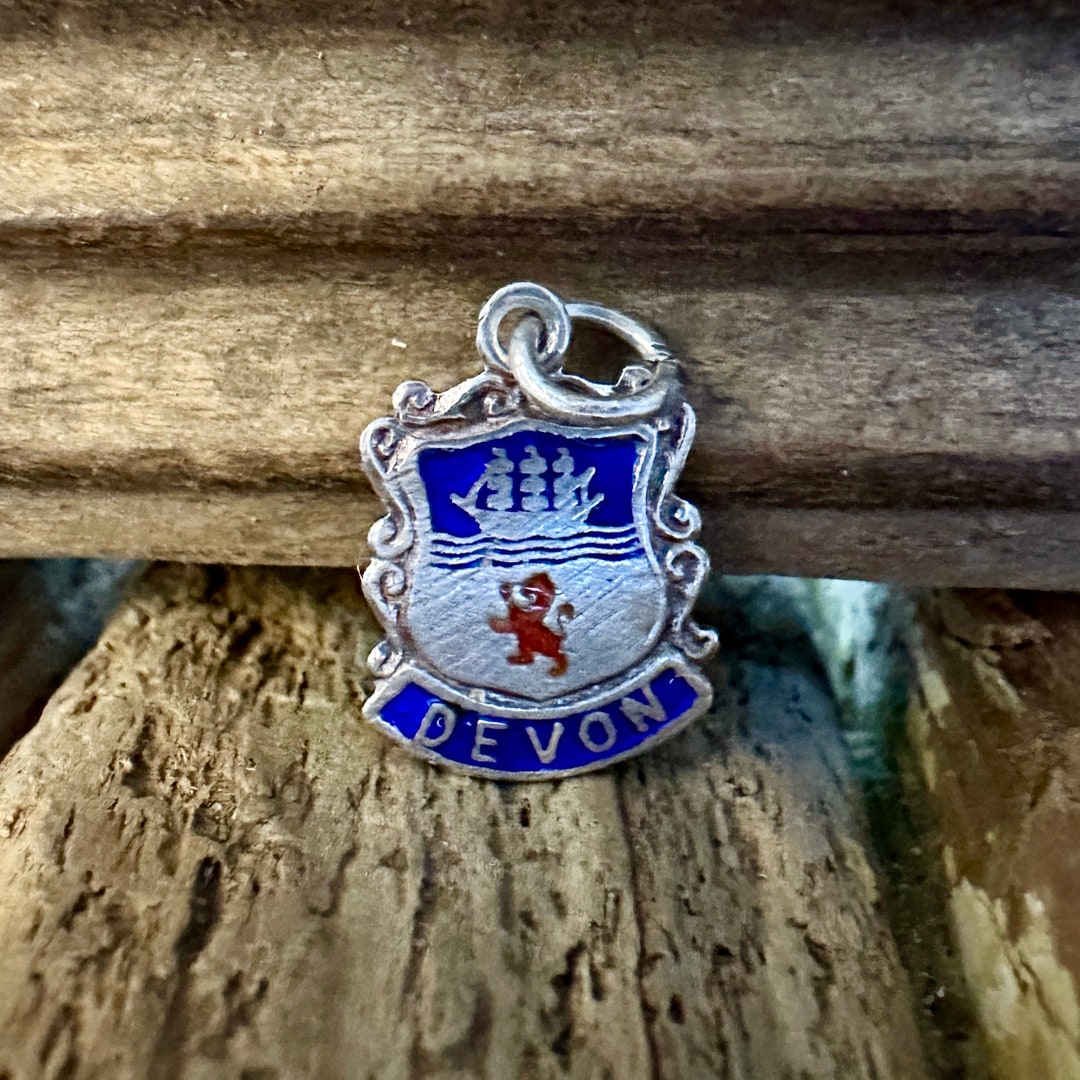 Vintage Solid Silver Enamel Tourist Shield Charm Devon Retro England UK ...