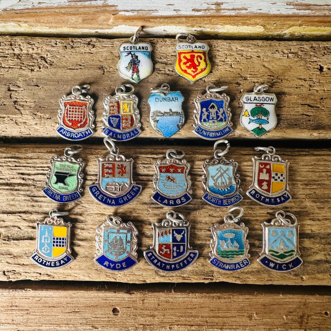 Vintage Silver Scotland Tourist Shield Charms, Scottish UK Coat Arms ...