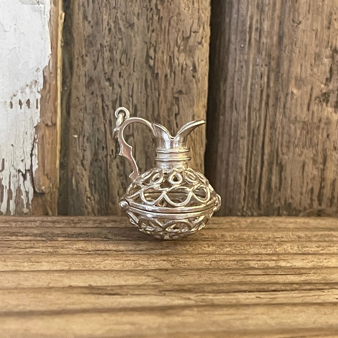 Vintage CHIM Silver Opening Filigree Jug Charm | Arabic Greek Coffee ...