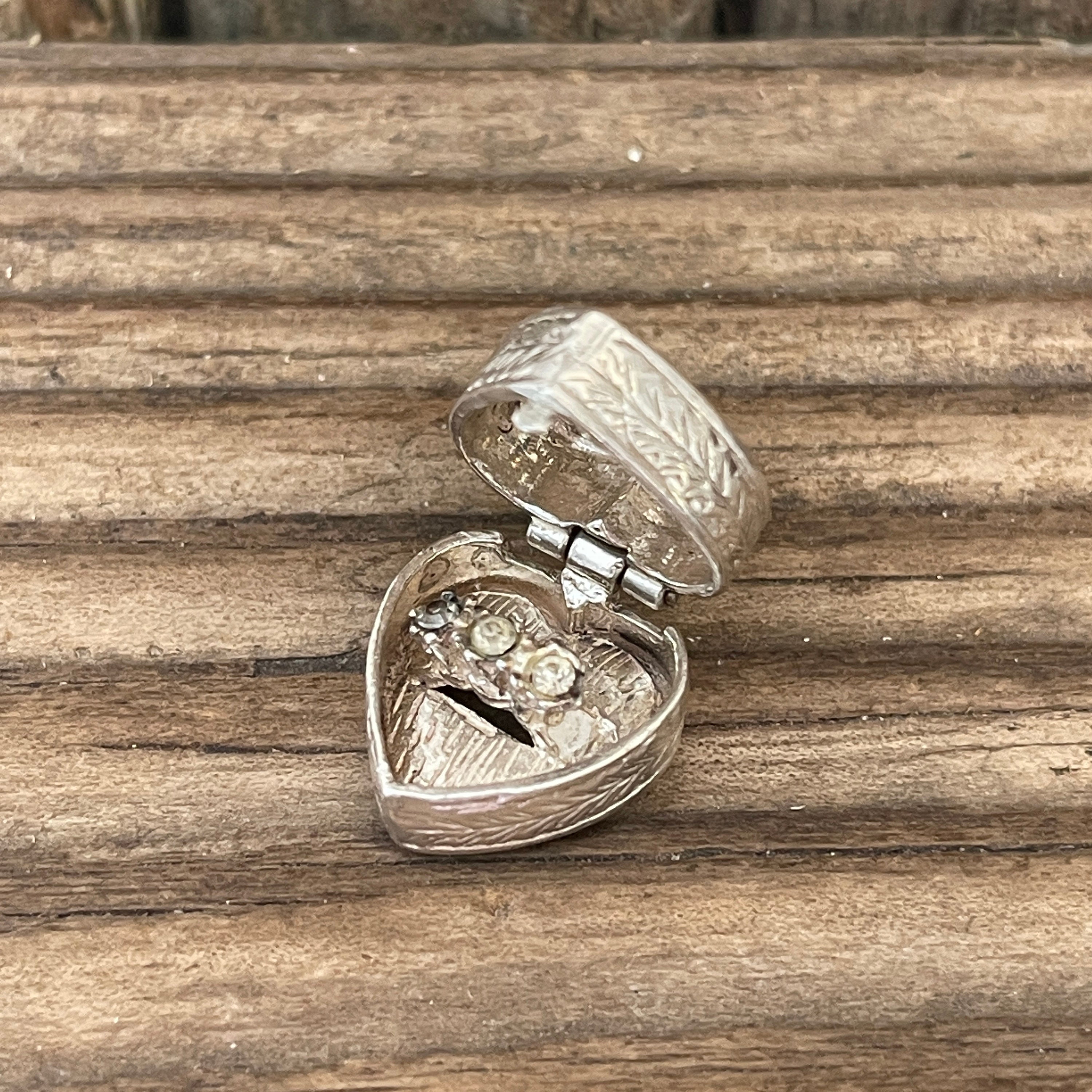 Vintage Solid Silver Ring Box Charm Opening Three Stone | Etsy