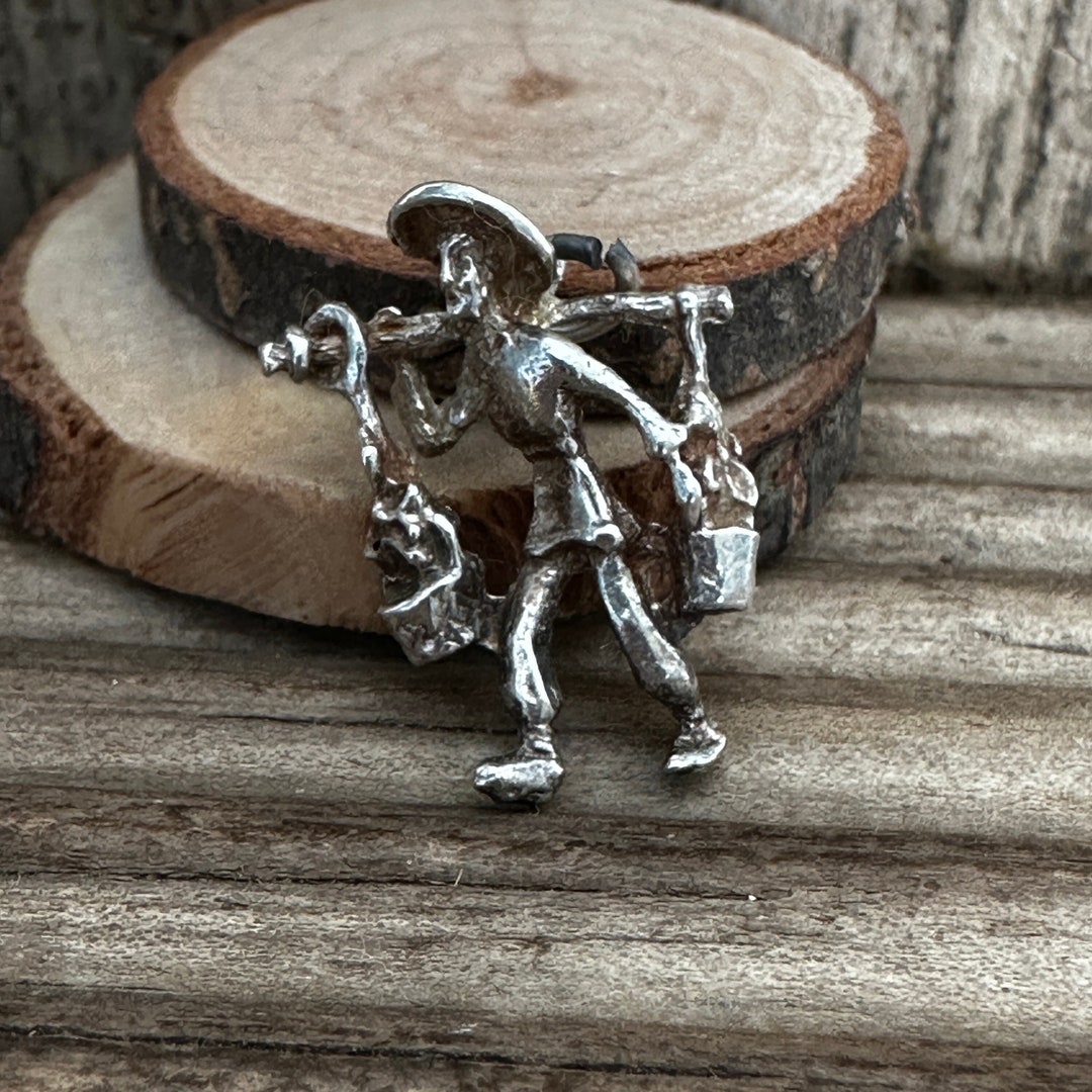 Vintage Solid Silver Market Trader Charm Asian Man With Shoulder Yoke ...