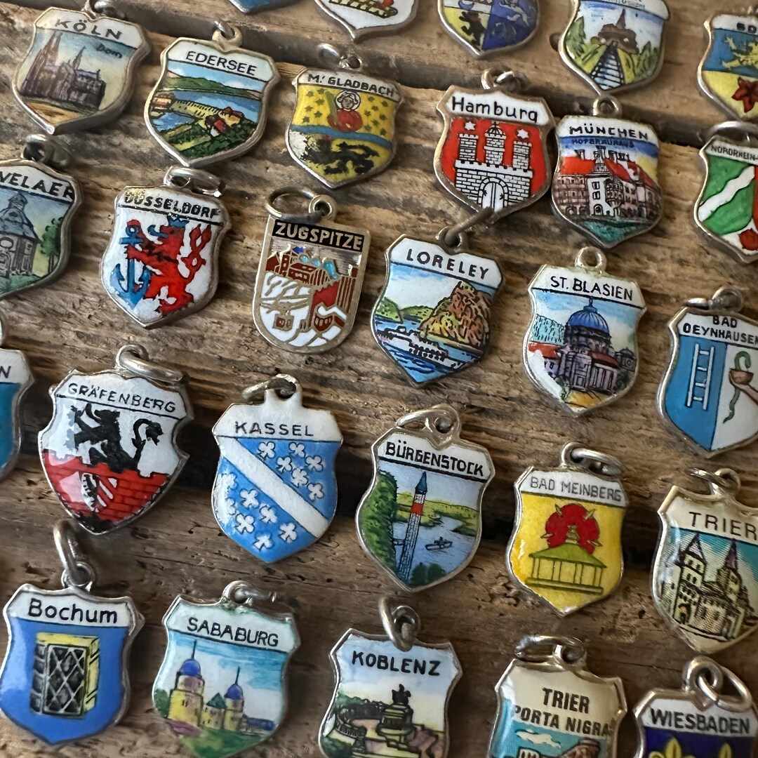 Vintage Silver Germany Tourist Shield Charms Old German Coat Arms Flags ...